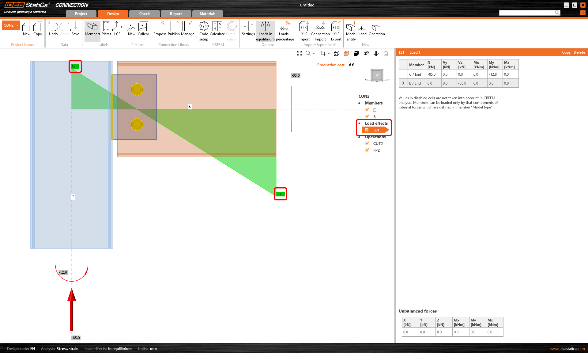 Shear force position input and visualization | IDEA StatiCa